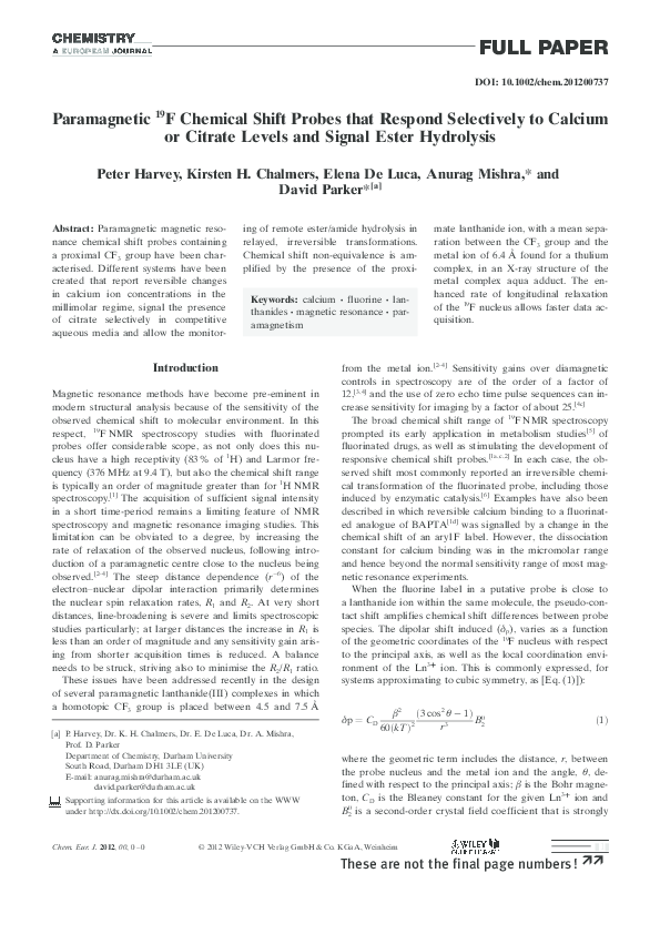 (PDF) Paramagnetic 19F Chemical Shift Probes that Respond Selectively ...