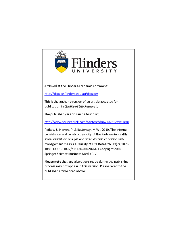 (PDF) The internal consistency and construct validity of the partners ...