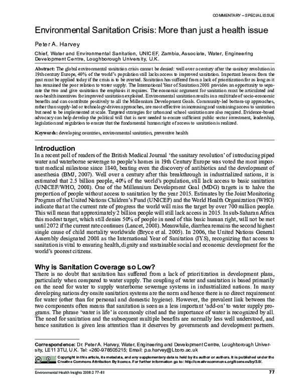 (PDF) Environmental Sanitation Crisis: More than just a health issue