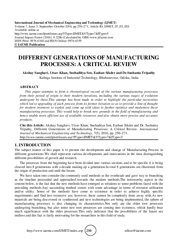 (PDF) DIFFERENT GENERATIONS OF MANUFACTURING PROCESSES: A CRITICAL ...