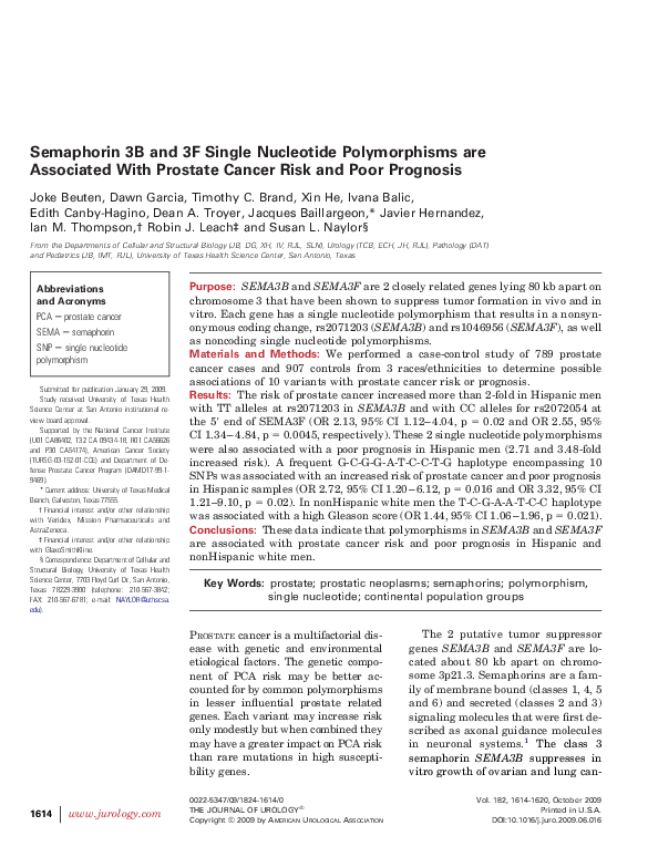 (PDF) Semaphorin 3B and 3F Single Nucleotide Polymorphisms are ...
