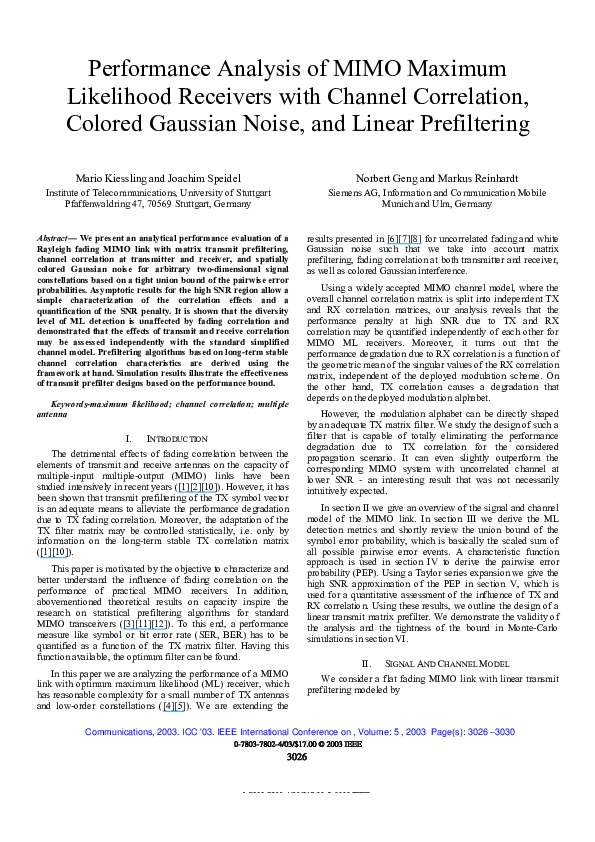 (PDF) Performance analysis of MIMO maximum likelihood receivers with channel correlation ...