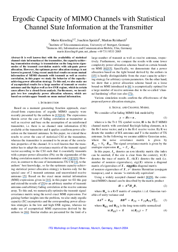 (PDF) Ergodic capacity of MIMO channels with statistical channel state information at the ...