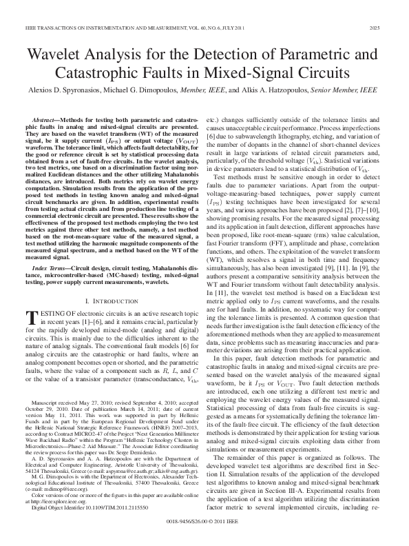 (PDF) Wavelet Analysis for the Detection of Parametric and Catastrophic Faults in Mixed-Signal ...