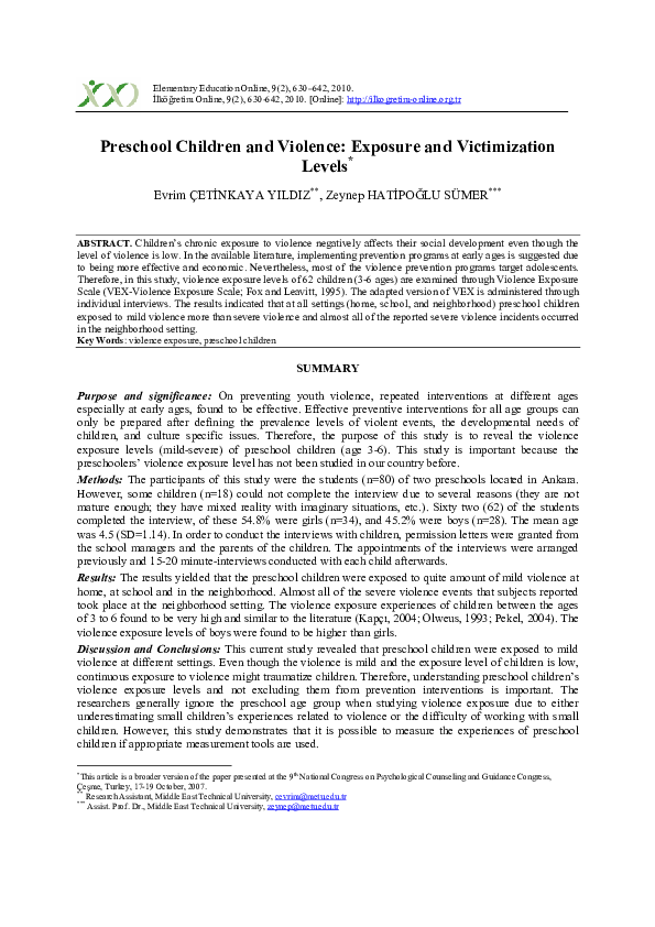 (PDF) Preschool Children and Violence: Exposure and Victimization Levels