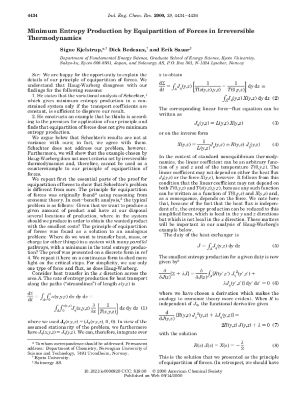 Minimum Entropy Production By Equipartition Of Forces In Irreversible