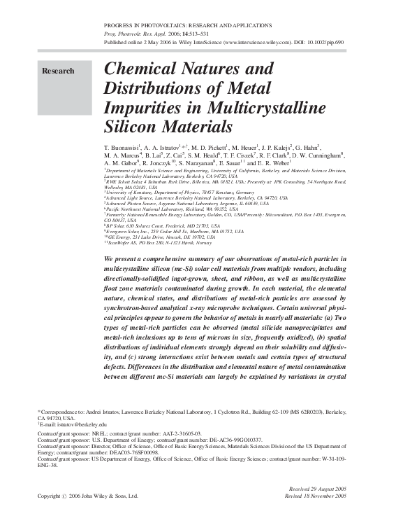 (PDF) Chemical natures and distributions of metal impurities ...