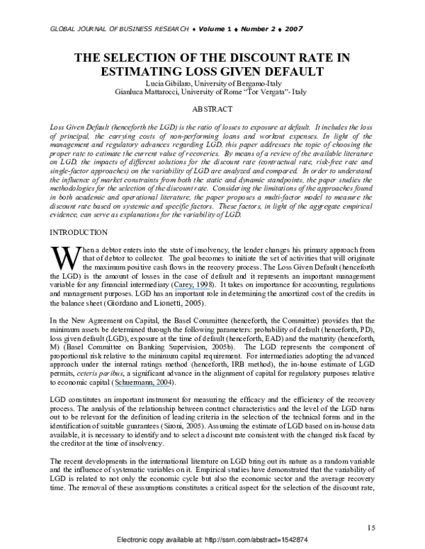 (PDF) The selection of the discount rate in estimating the Loss Given Default