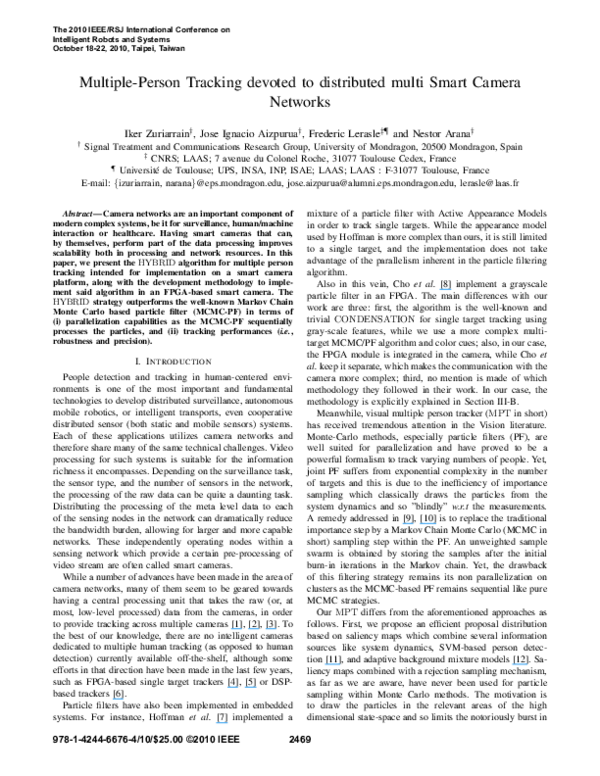 Pdf Multiple Person Tracking Devoted To Distributed Multi Smart Camera Networks
