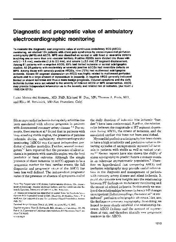 (PDF) Diagnostic and prognostic value of ambulatory ECG (Holter) monitoring in patients with ...