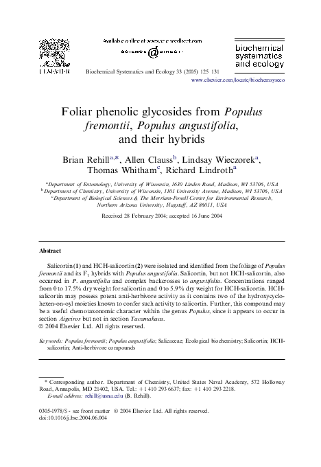 (PDF) Foliar phenolic glycosides from , , and their hybrids