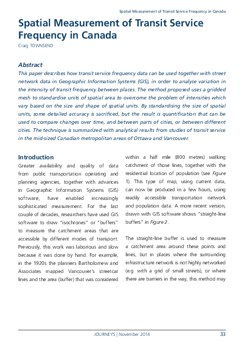 (PDF) Spatial Measurement of Transit Service Frequency in Canada