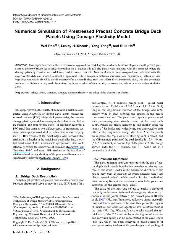 (PDF) Numerical Simulation of Prestressed Precast Concrete Bridge Deck Panels Using Damage ...