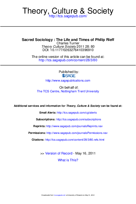 (PDF) Sacred Sociology : The Life and Times of Philip Rieff