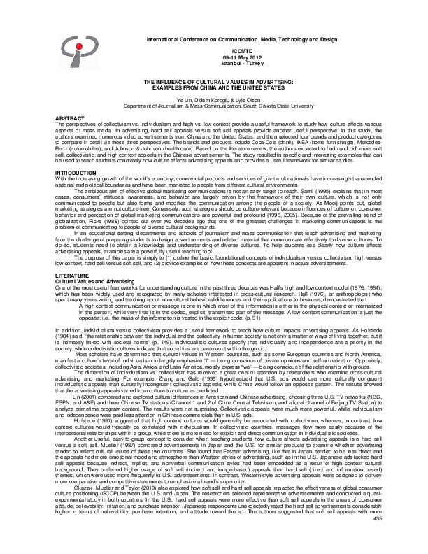(PDF) THE INFLUENCE OF CULTURAL VALUES IN ADVERTISING: EXAMPLES FROM ...