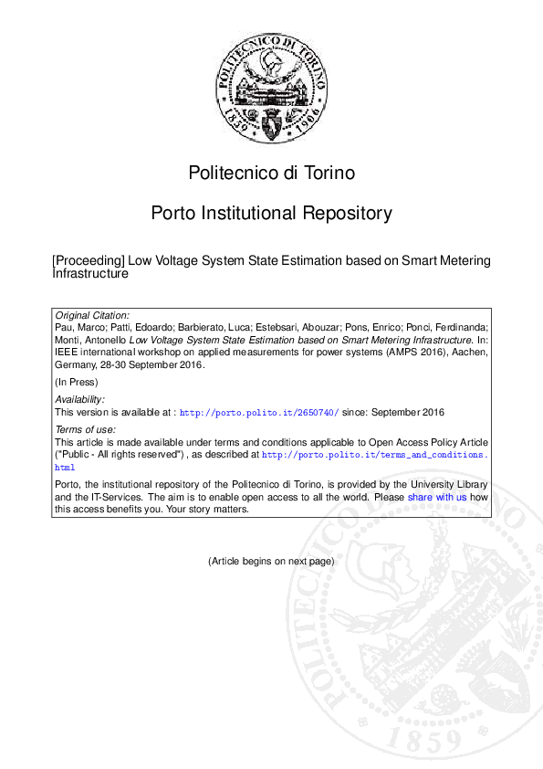Pdf Low Voltage System State Estimation Based On Smart Metering Infrastructure