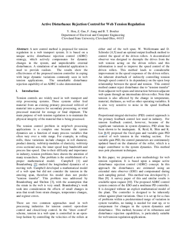 (PDF) Active disturbance rejection control for web tension regulation