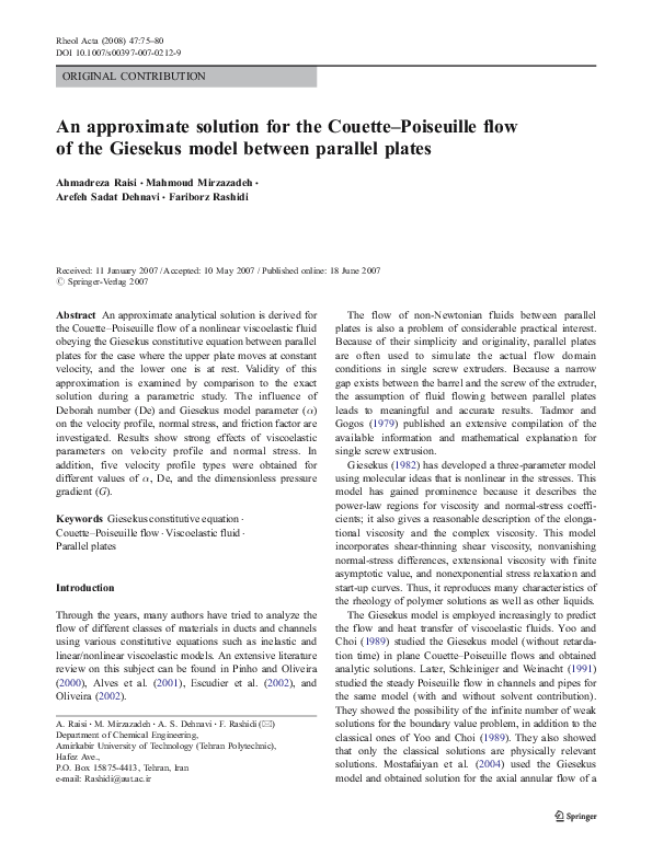 (PDF) An approximate solution for the Couette–Poiseuille flow of the ...