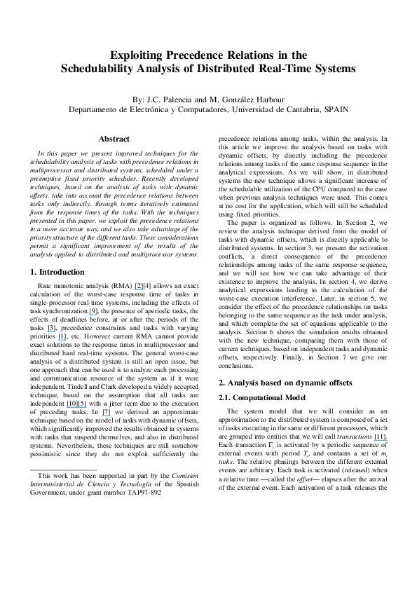 Pdf Exploiting Precedence Relations In The Schedulability Analysis Of Distributed Real Time