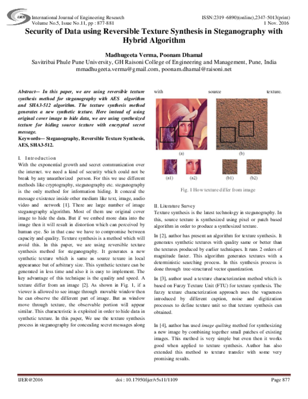 (PDF) Security of Data using Reversible Texture Synthesis in Steganography with Hybrid Algorithm