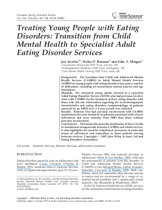 Treating young people with eating disorders: transition from child ...