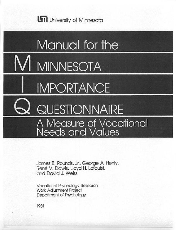 (PDF) Manual for the Minnesota Importance Questionnaire: A measure of ...