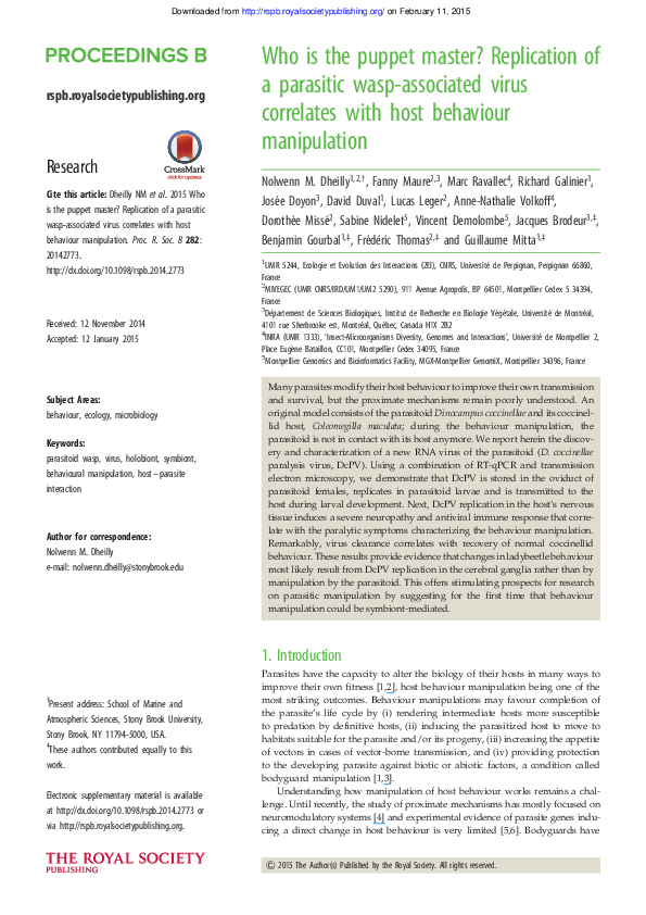 (PDF) Who is the puppet master? Replication of a parasitic wasp ...