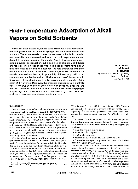 (PDF) High-temperature adsorption of alkali vapors on solid sorbents