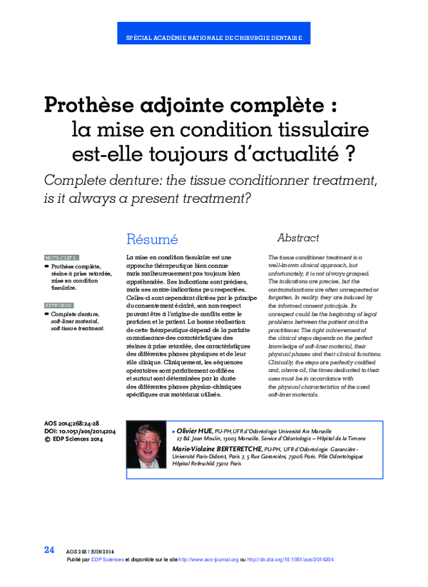 (PDF) Prothèse adjointe complète : la mise en condition tissulaire est ...