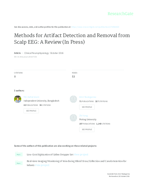 Pdf Methods For Artifact Detection And Removal From Scalp Eeg A