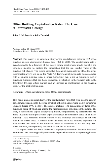 (PDF) Office Building Capitalization Rates: The Case of Downtown Chicago