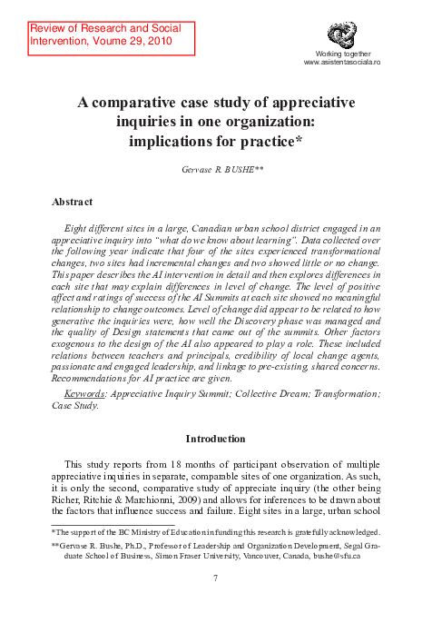 (PDF) A comparative case study of appreciative inquiries in one ...