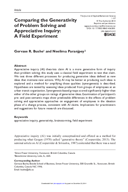(PDF) Comparing the Generativity of problem-solving and appreciative inquiry: A field experiment.pdf