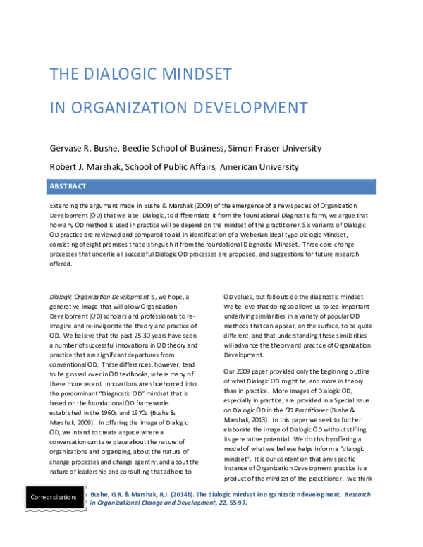 (PDF) THE DIALOGIC MINDSET IN ORGANIZATION DEVELOPMENT