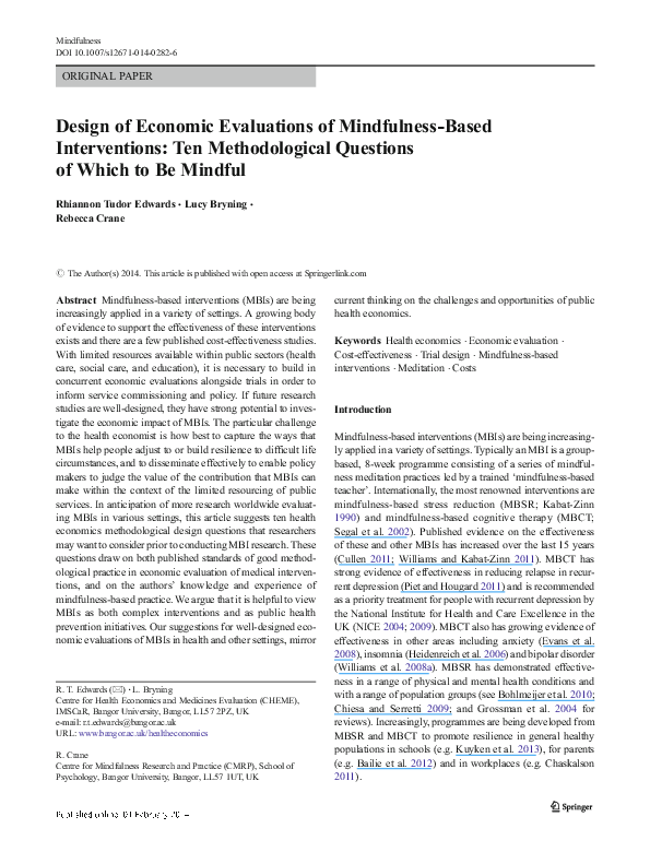 (PDF) Design of Economic Evaluations of Mindfulness-Based Interventions ...