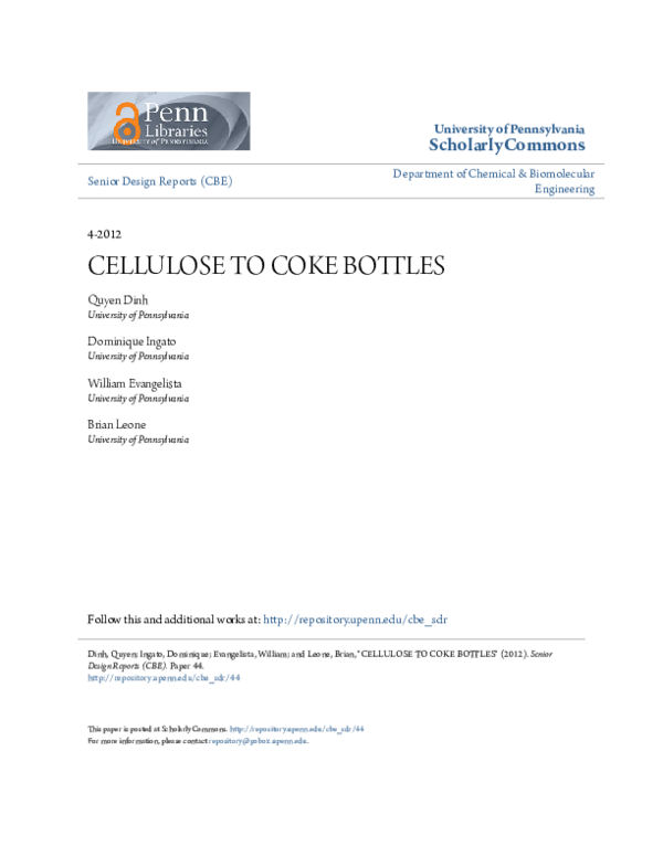 (PDF) Cellulose to Coke Bottles | Dominique Ingato - Academia.edu