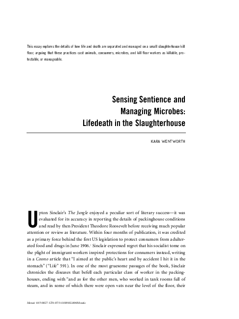 (PDF) Sensing Sentience and Managing Microbes: Lifedeath in the ...