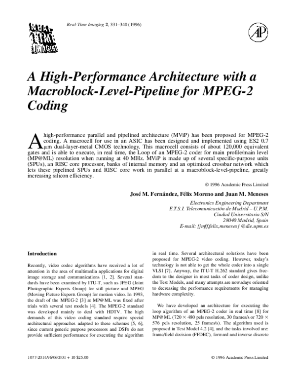 Pdf A High Performance Architecture With A Macroblock Level Pipeline For Mpeg 2 Coding