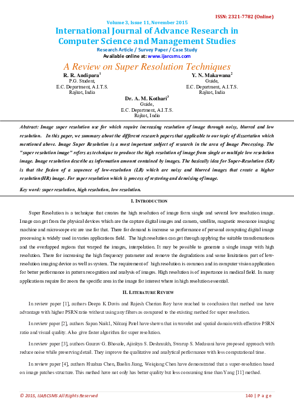 (PDF) A Review on Super Resolution Techniques