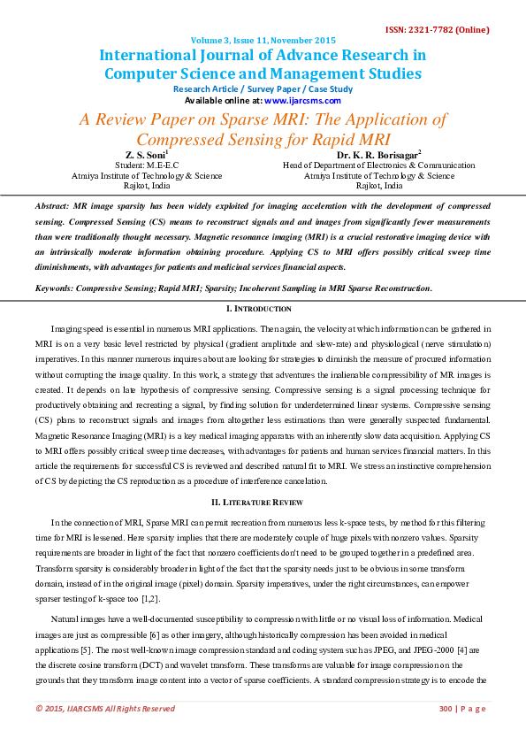 (PDF) A Review Paper on Sparse MRI: The Application of Compressed ...