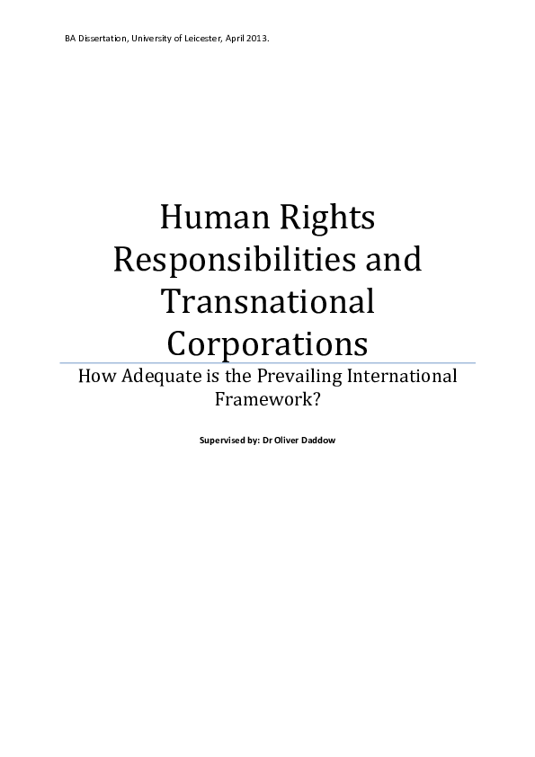(PDF) Human Rights Responsibilities and Transnational Corporations: How ...