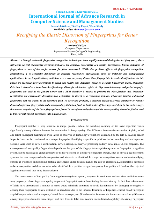 (PDF) Rectifying the Elastic Distortion of Fingerprints for Better ...