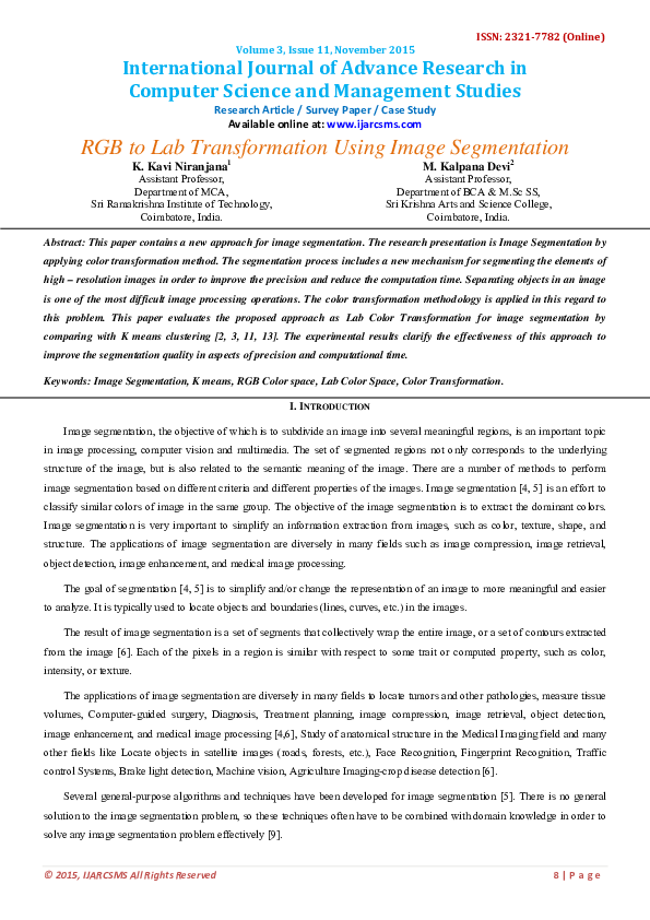 (PDF) RGB to Lab Transformation Using Image Segmentation