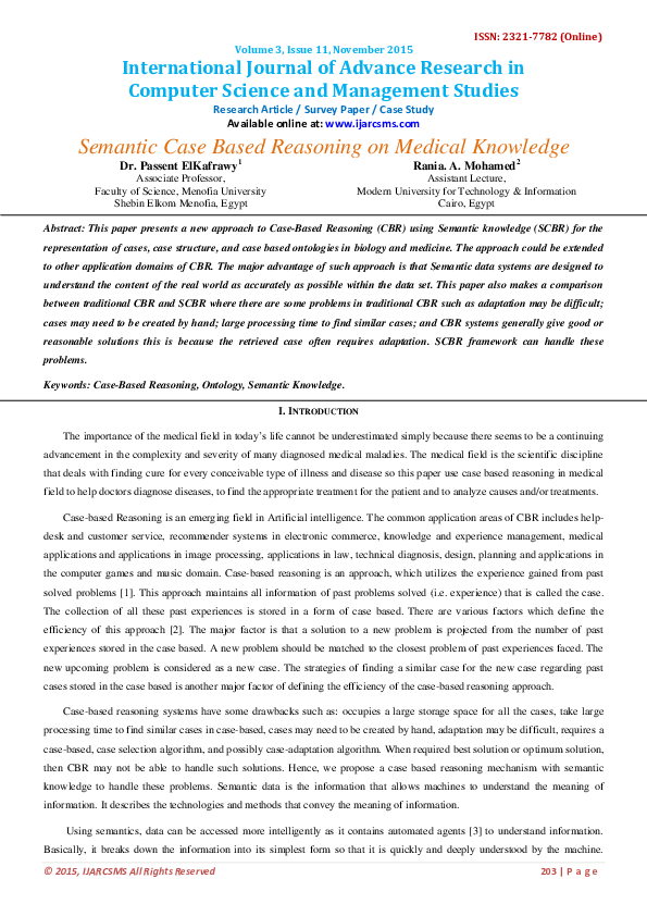 (PDF) Semantic Case Based Reasoning on Medical Knowledge