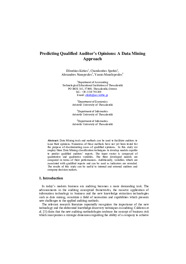 (PDF) Predicting Qualified Auditor s Opinions: A Data Mining Approach