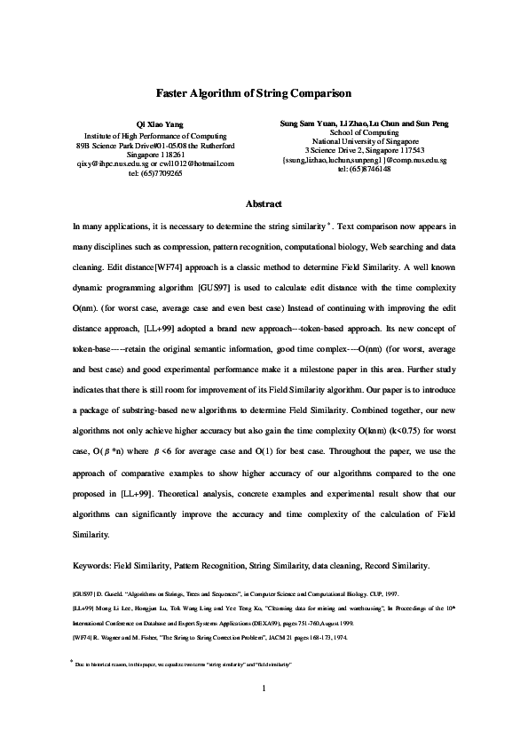 Pdf Faster Algorithm Of String Comparison