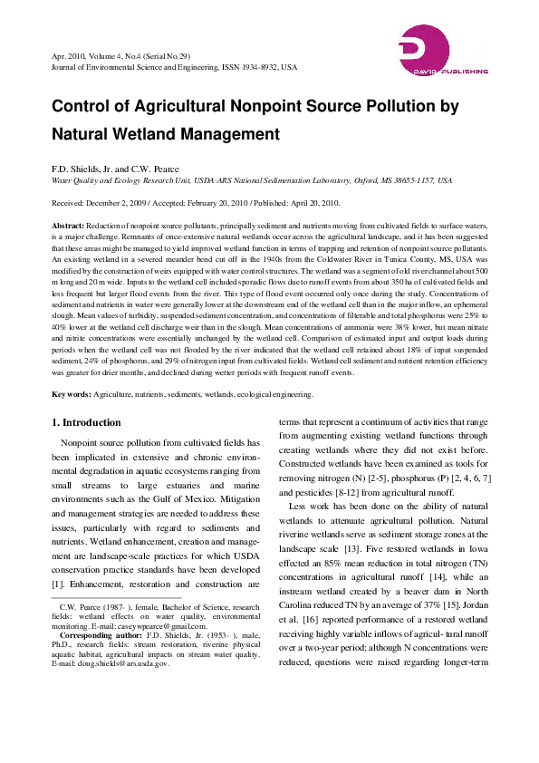 (PDF) Control of Agricultural Nonpoint Source Pollution by Natural ...