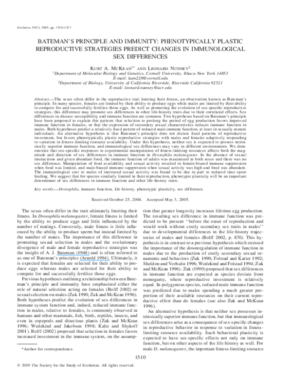(PDF) BATEMAN'S PRINCIPLE AND IMMUNITY: PHENOTYPICALLY PLASTIC ...