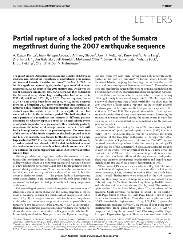 (PDF) Partial rupture of a locked patch of the Sumatra megathrust ...