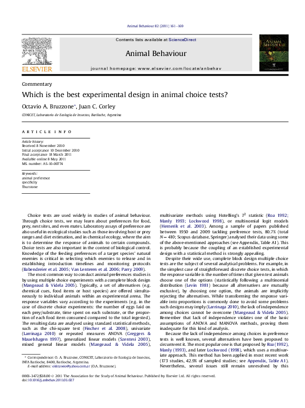 (PDF) Which is the best experimental design in animal choice tests